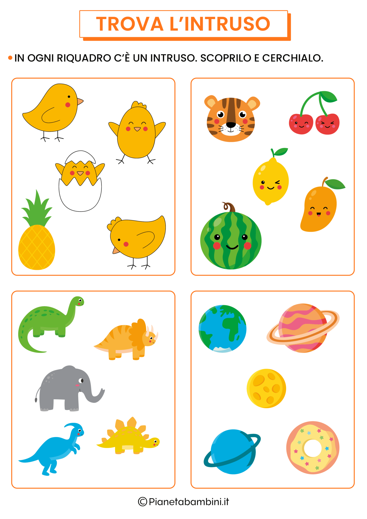 Trova l'Intruso: 57 Schede Didattiche per Bambini | PianetaBambini.it