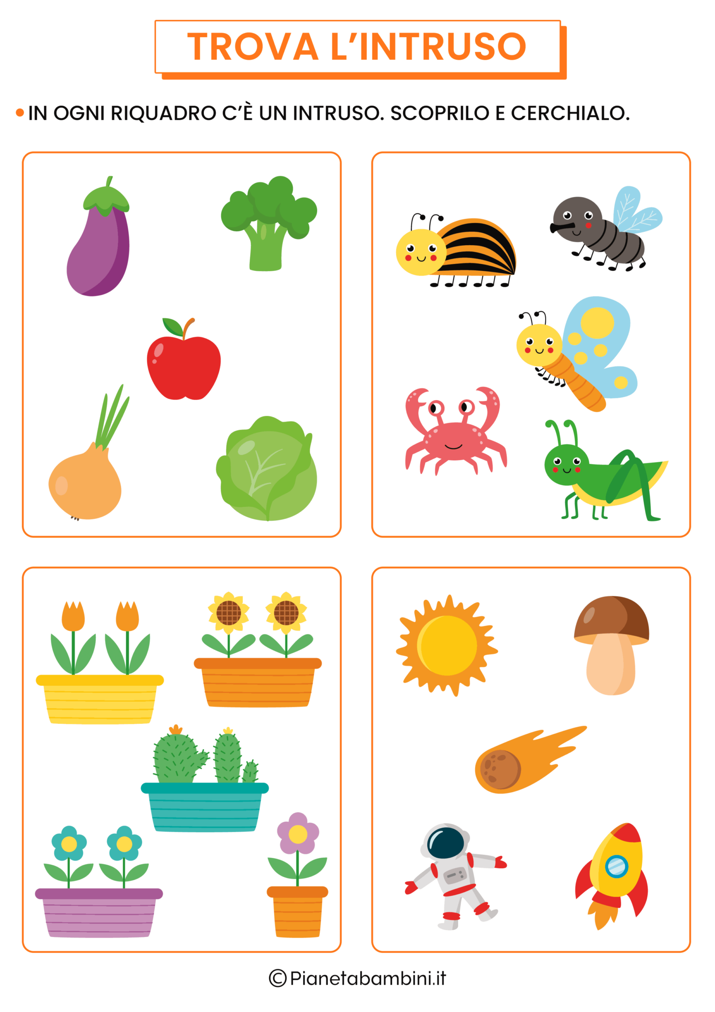Trova l'Intruso: 57 Schede Didattiche per Bambini | PianetaBambini.it