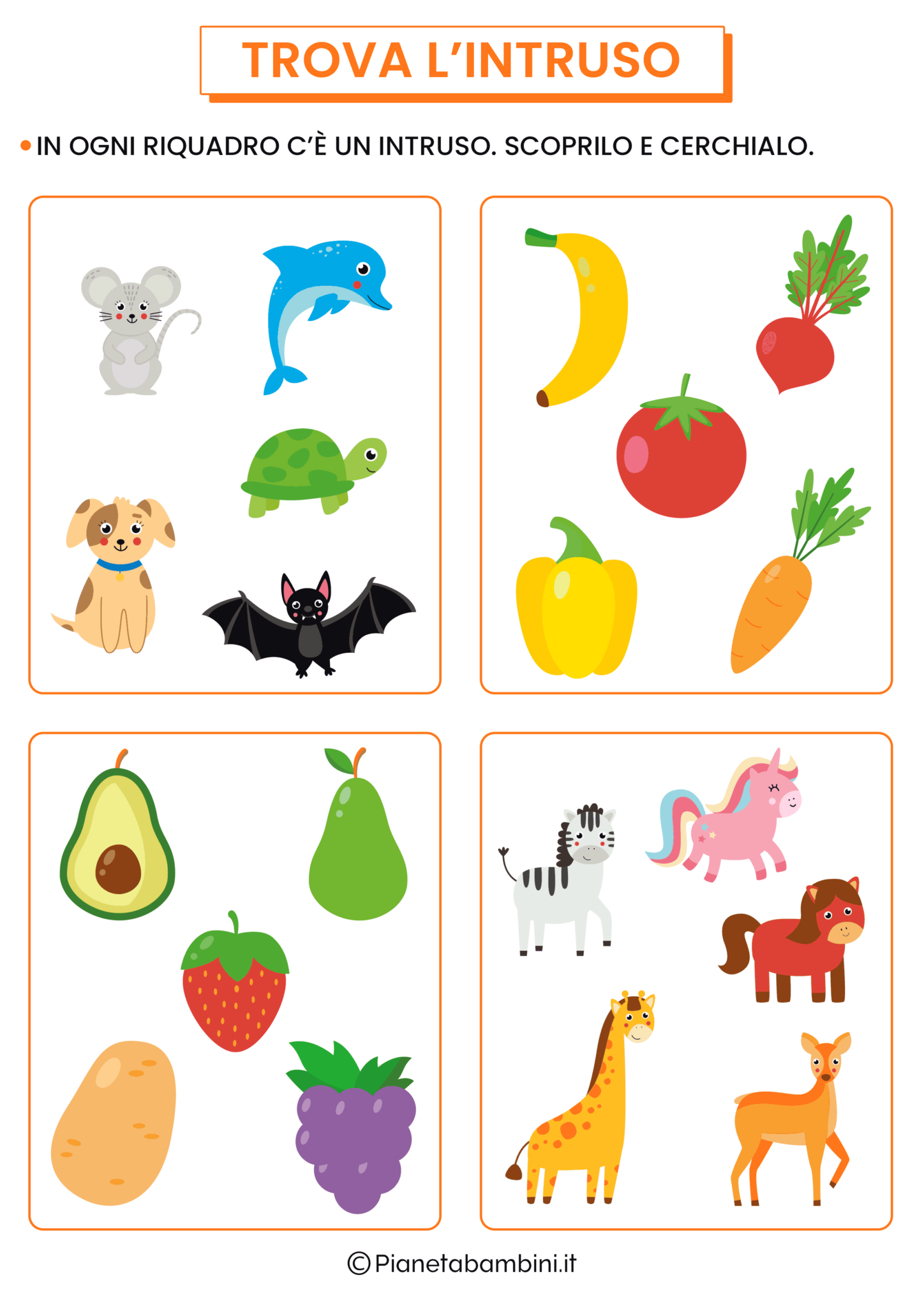 Trova l'Intruso: 57 Schede Didattiche per Bambini | PianetaBambini.it