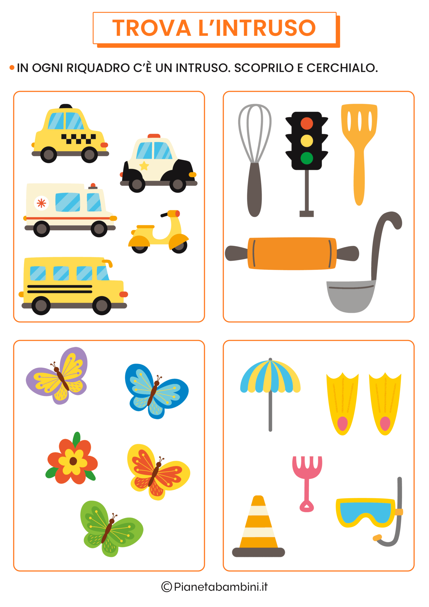 Trova l'Intruso: 57 Schede Didattiche per Bambini | PianetaBambini.it