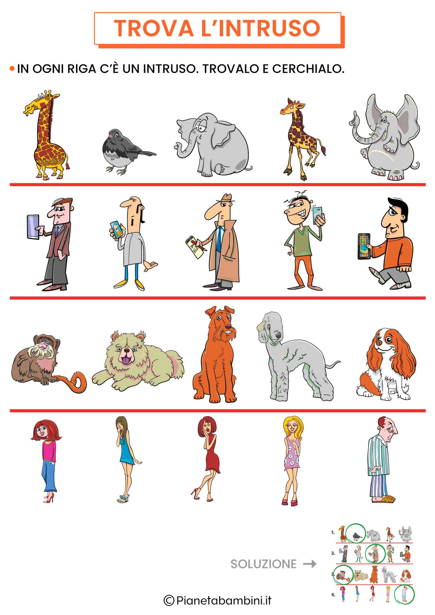 Trova l'Intruso: 57 Schede Didattiche per Bambini | PianetaBambini.it