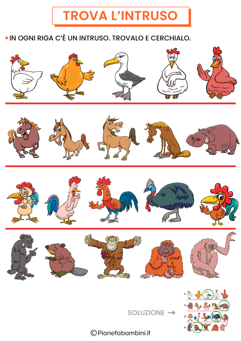 Trova l'Intruso: 57 Schede Didattiche per Bambini | PianetaBambini.it