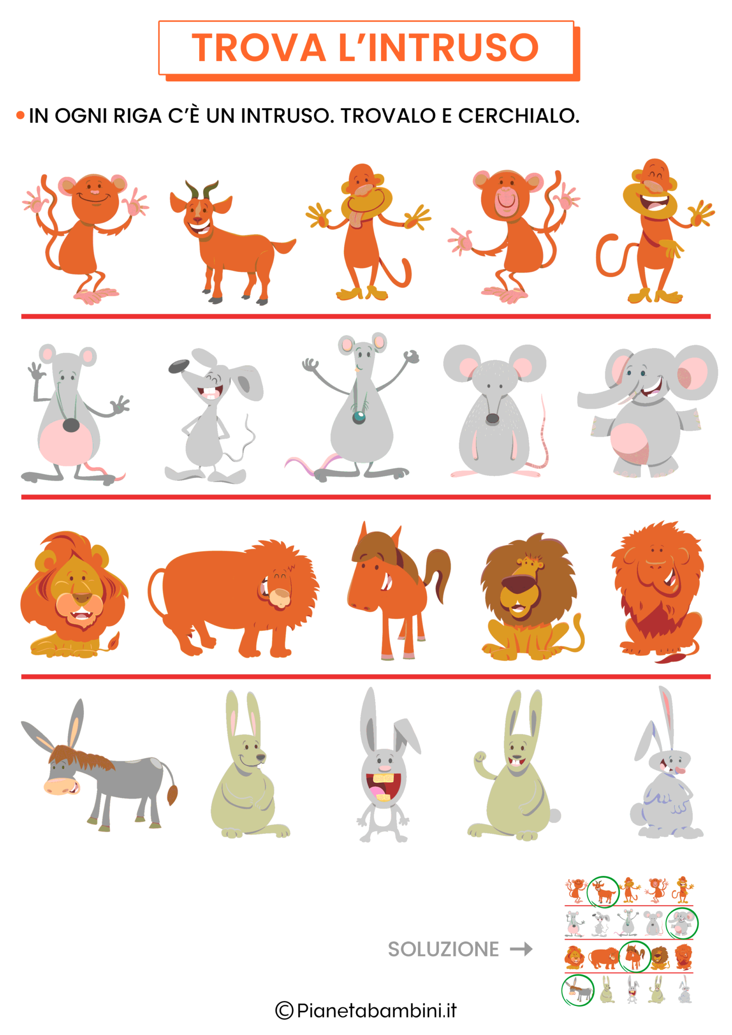 Trova l'Intruso: 57 Schede Didattiche per Bambini | PianetaBambini.it