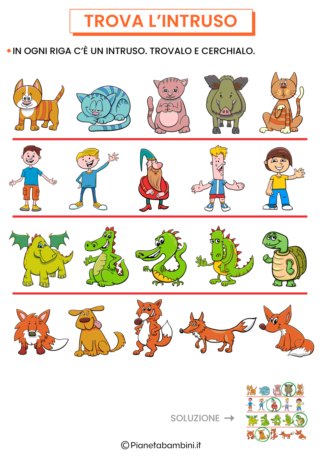 Trova l'Intruso: 57 Schede Didattiche per Bambini | PianetaBambini.it