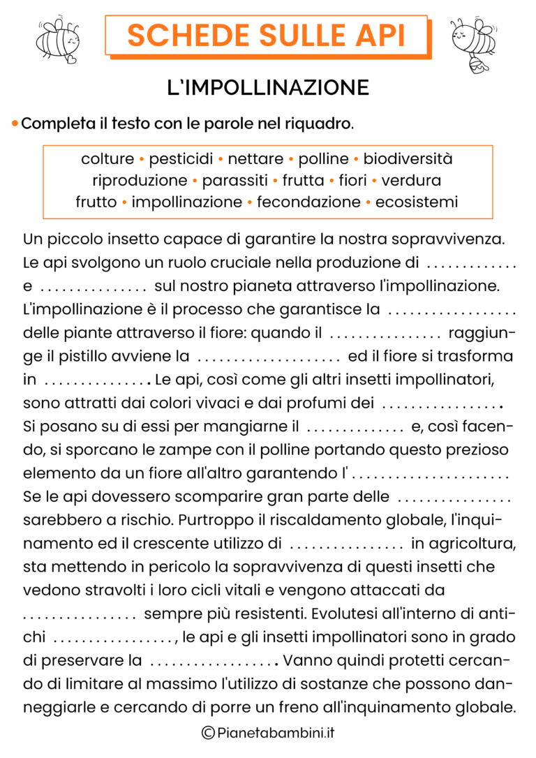 Schede Didattiche sulle Api per la Scuola Primaria | PianetaBambini.it
