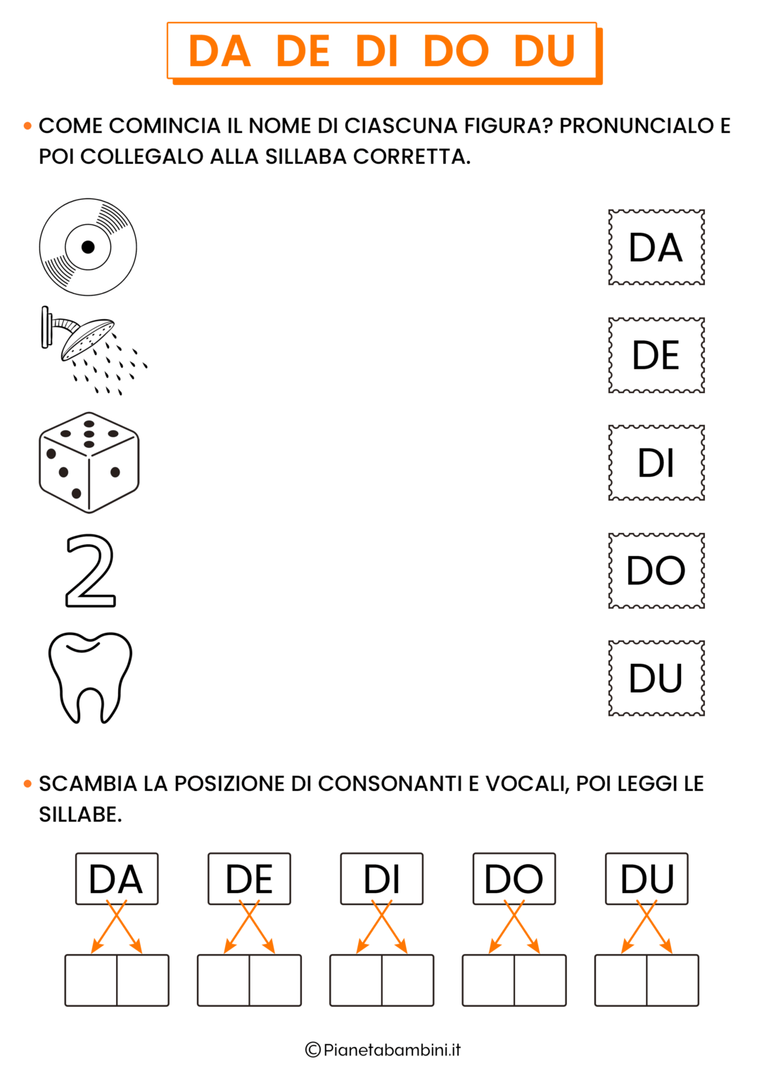 Schede Didattiche su DA DE DI DO DU | PianetaBambini.it