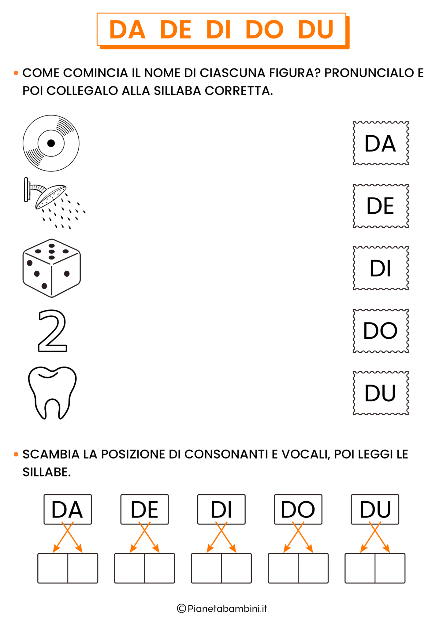 Schede Didattiche su DA DE DI DO DU | PianetaBambini.it