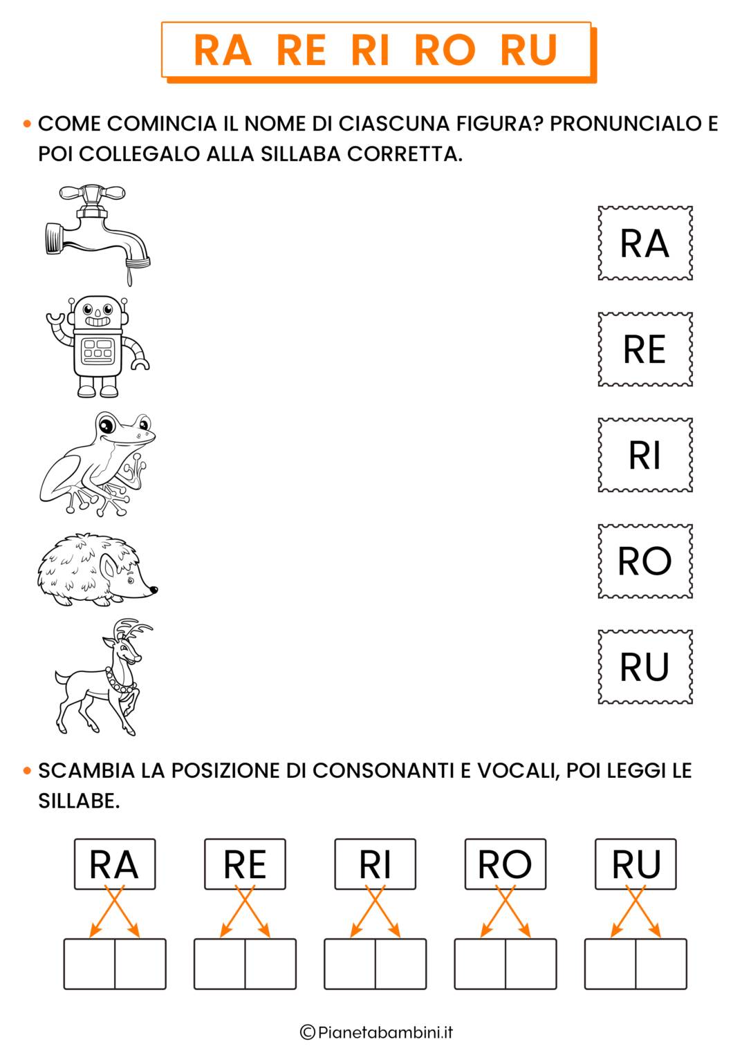 Schede Didattiche su RA RE RI RO RU | PianetaBambini.it
