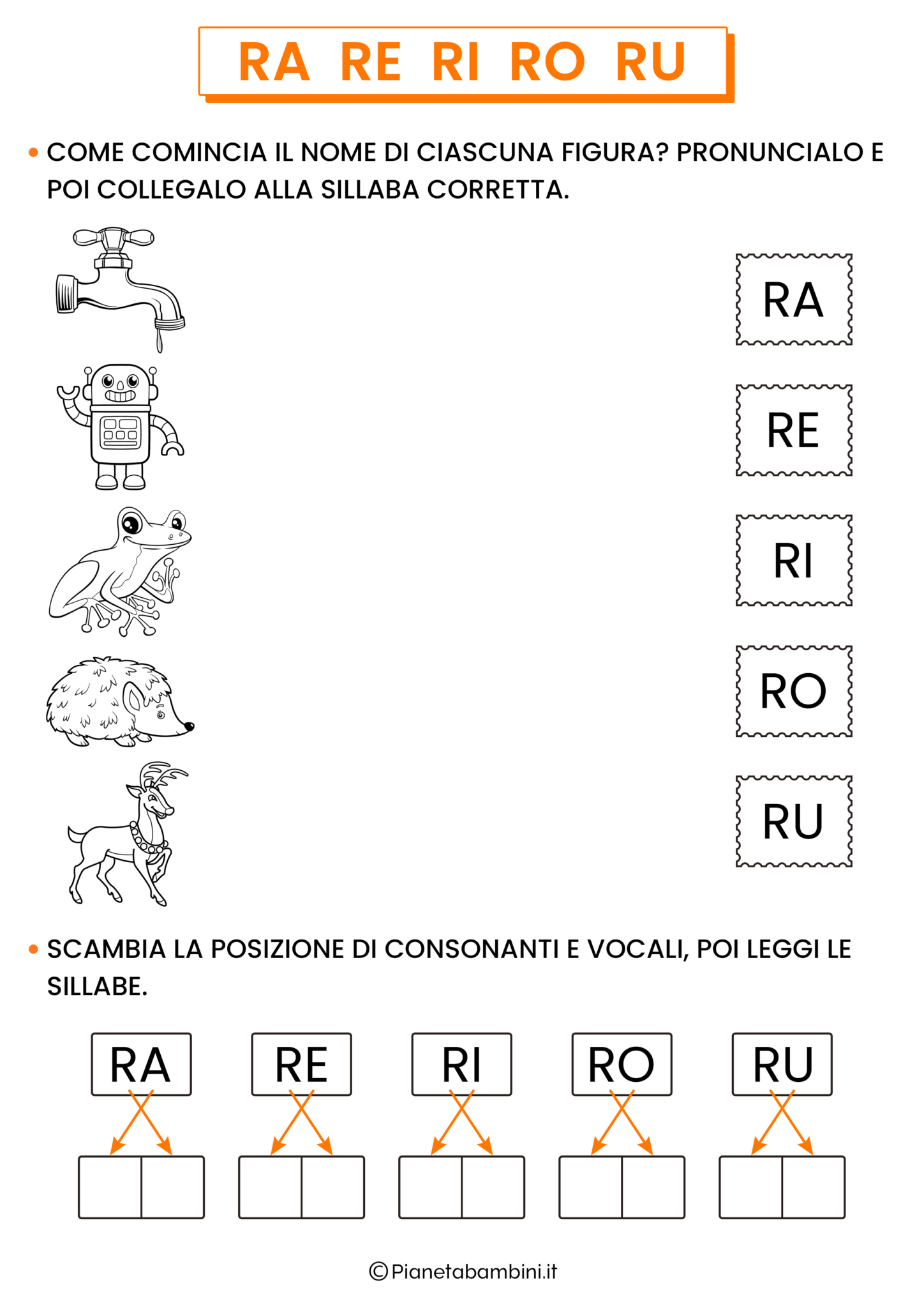 Schede Didattiche su RA RE RI RO RU | PianetaBambini.it