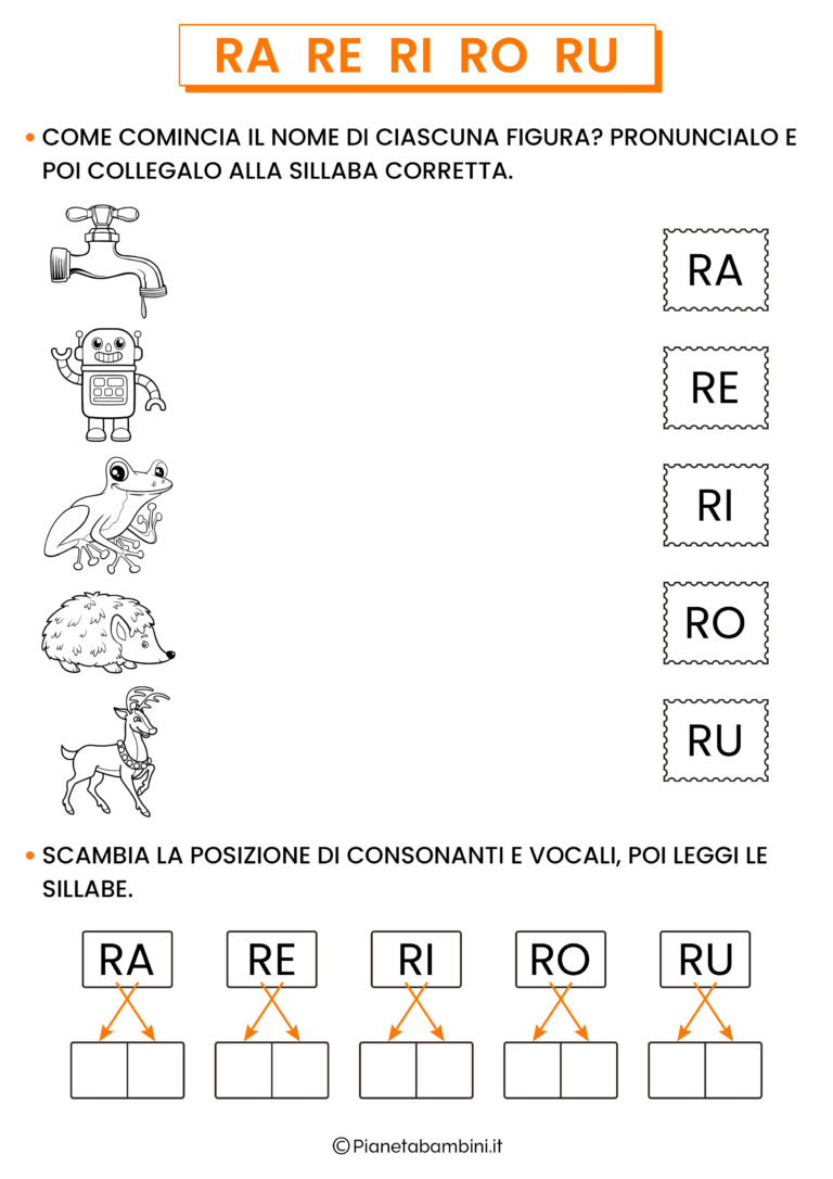 Schede Didattiche su RA RE RI RO RU | PianetaBambini.it