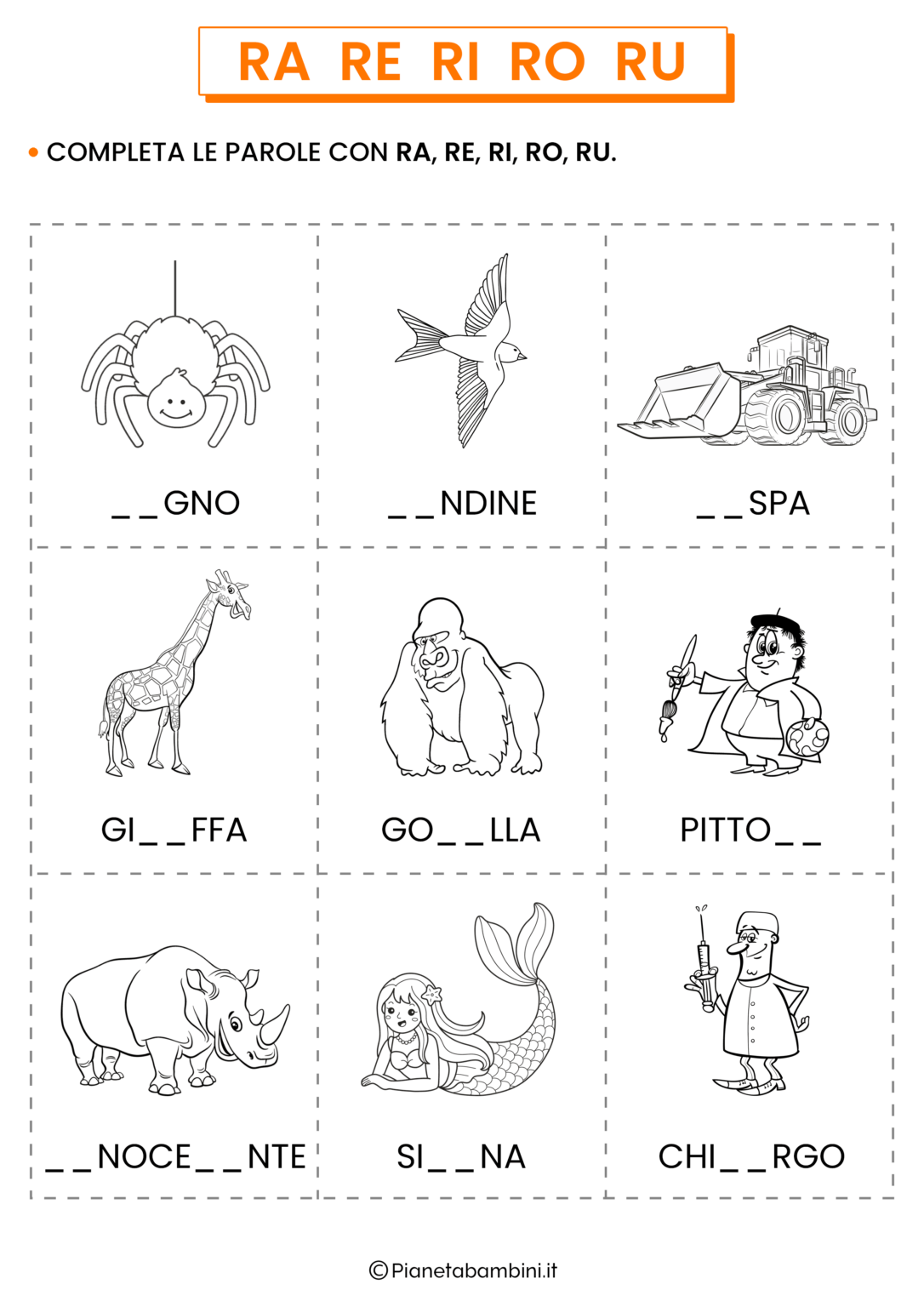 Schede Didattiche su RA RE RI RO RU | PianetaBambini.it