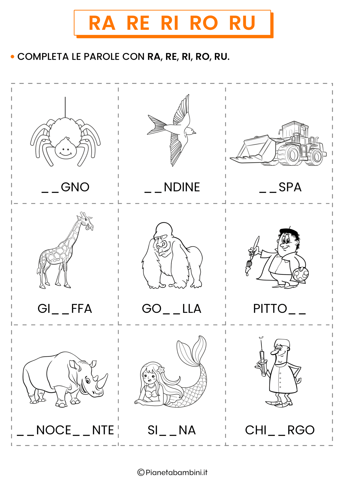 Schede Didattiche su RA RE RI RO RU | PianetaBambini.it