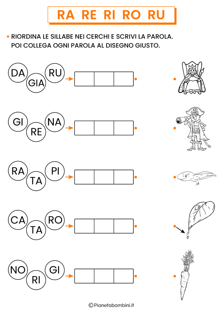 Schede Didattiche su RA RE RI RO RU | PianetaBambini.it
