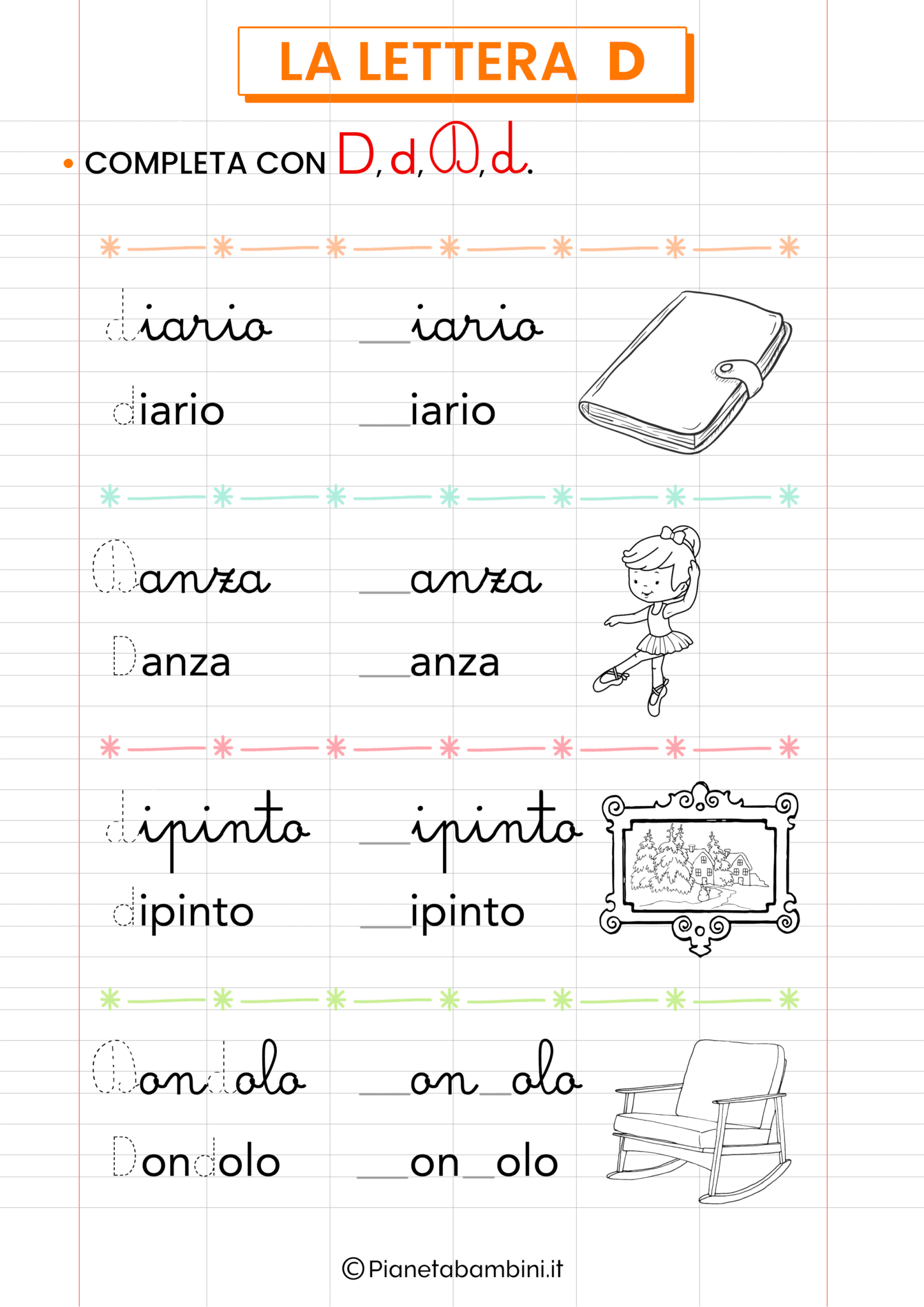 Schede sulla Lettera D per la Classe Prima | PianetaBambini.it