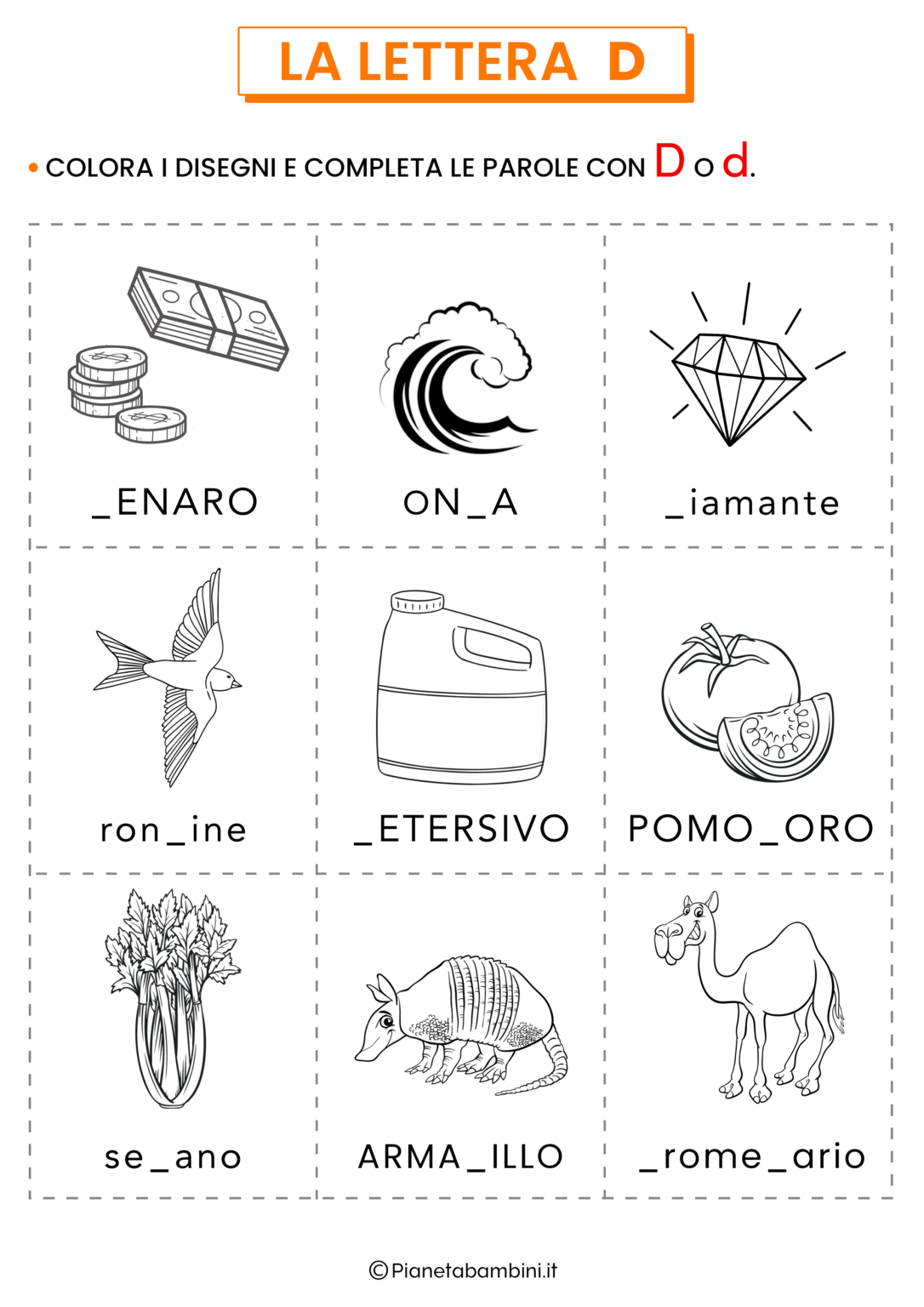 Schede sulla Lettera D per la Classe Prima | PianetaBambini.it