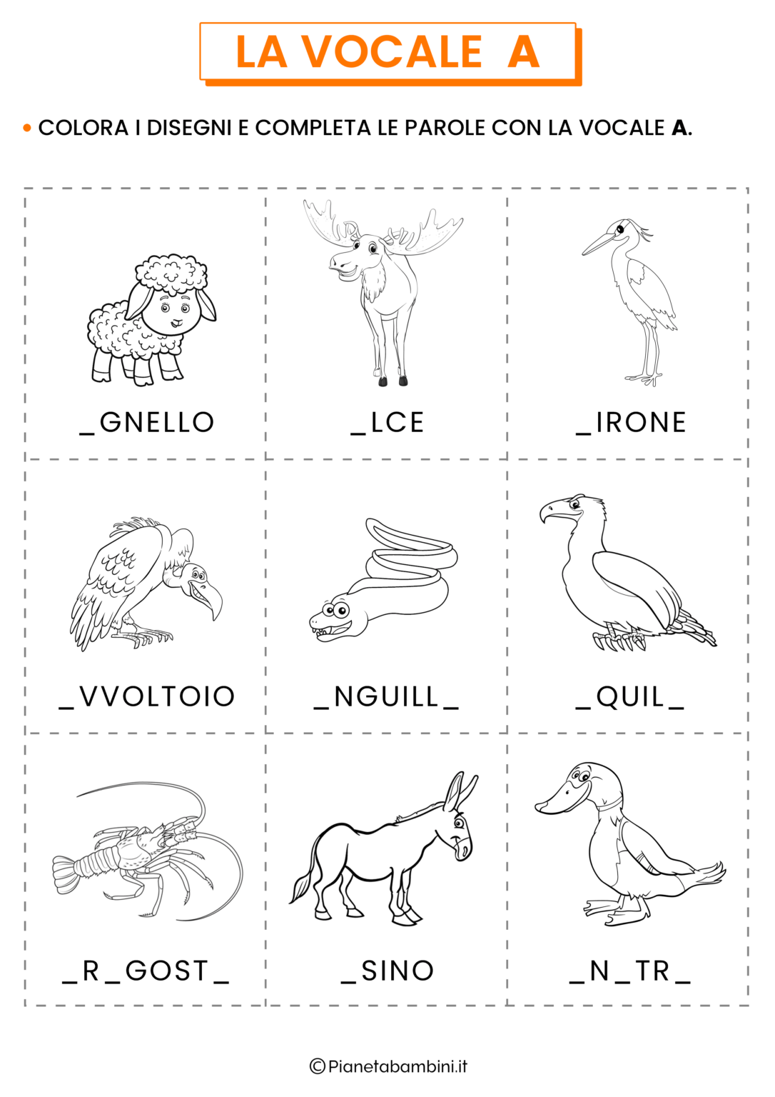 Schede sulla Vocale A per la Classe Prima | PianetaBambini.it
