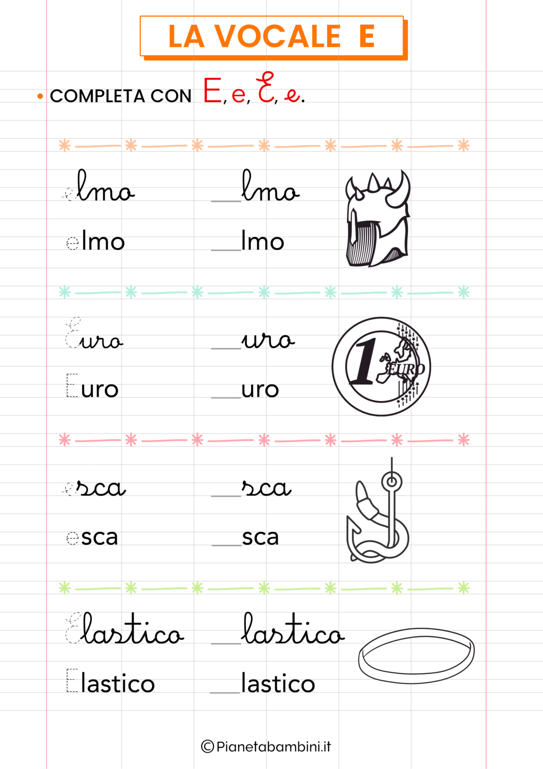 Schede sulla Vocale E per la Classe Prima | PianetaBambini.it
