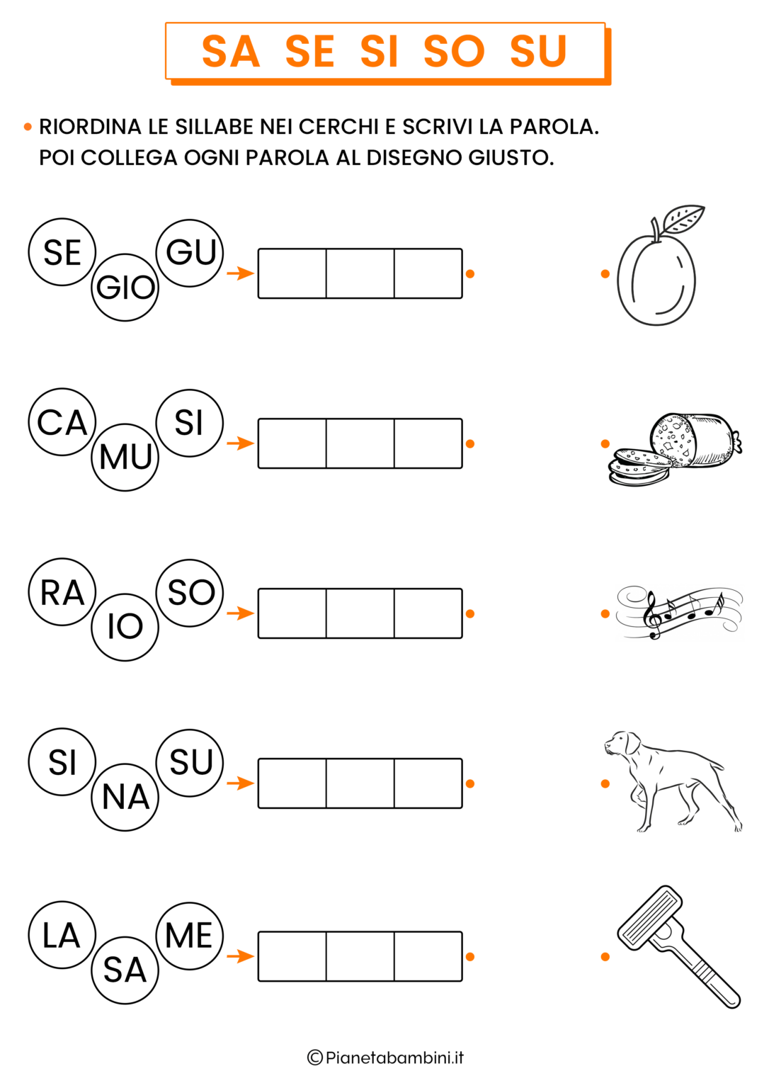 Schede Didattiche su SA SE SI SO SU | PianetaBambini.it