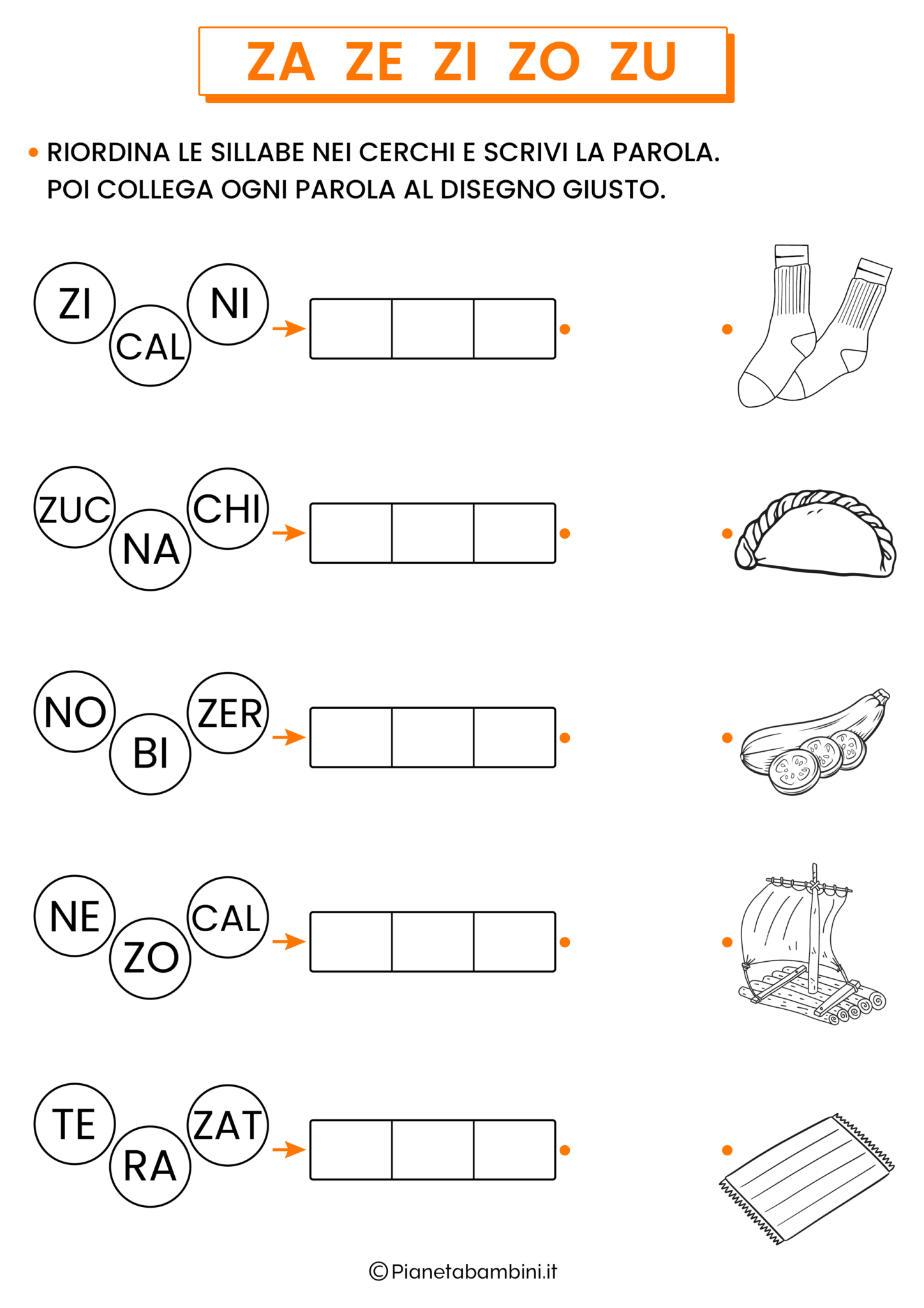 Schede Didattiche su ZA ZE ZI ZO ZU | PianetaBambini.it