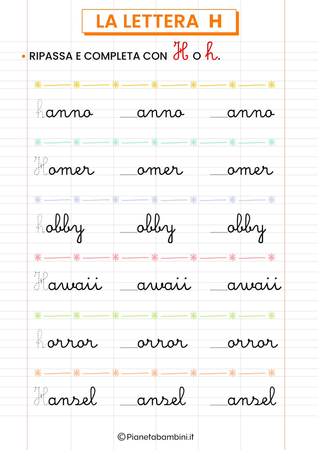 Schede sulla Lettera H per la Classe Prima | PianetaBambini.it
