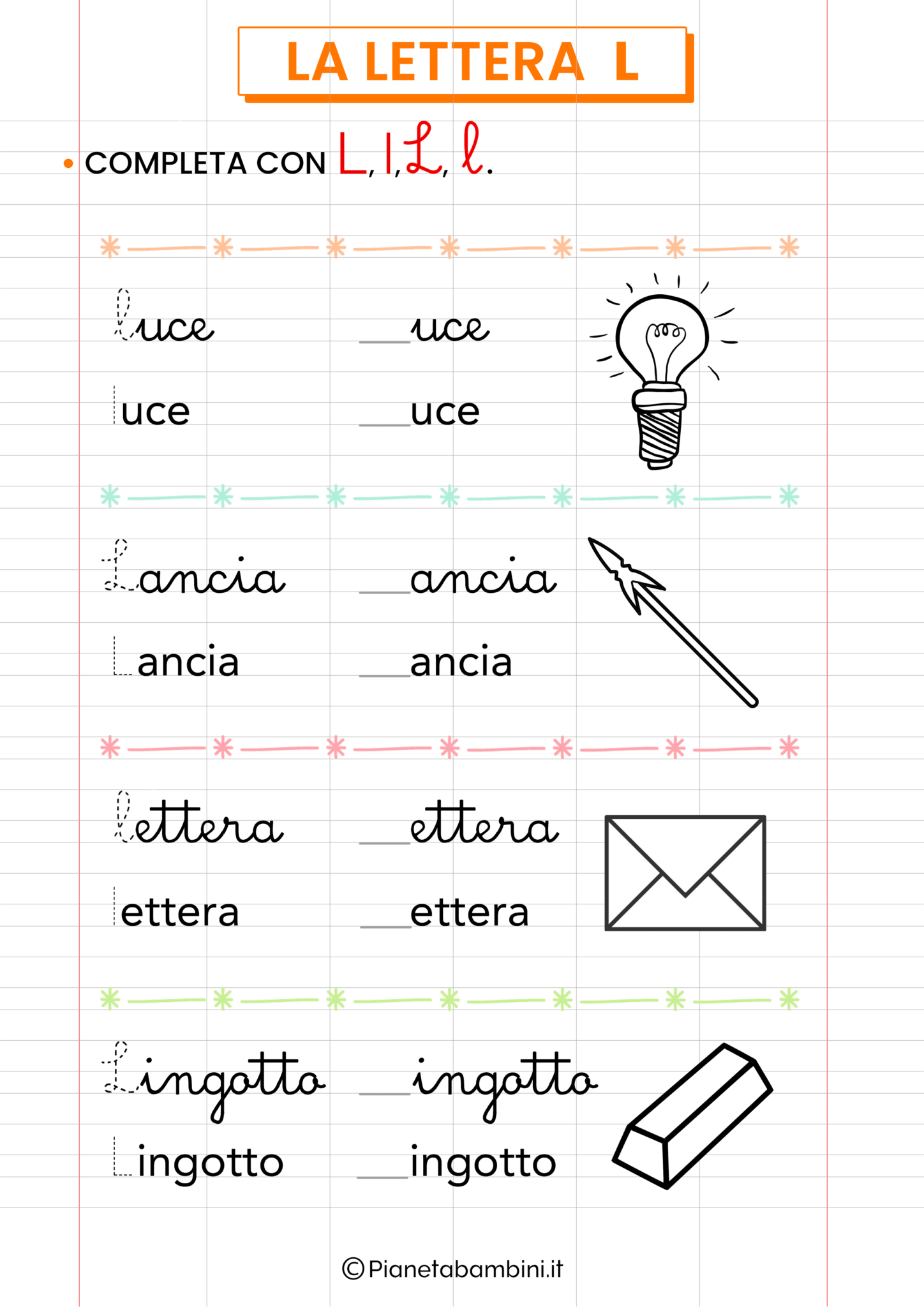 Schede sulla Lettera L per la Classe Prima | PianetaBambini.it