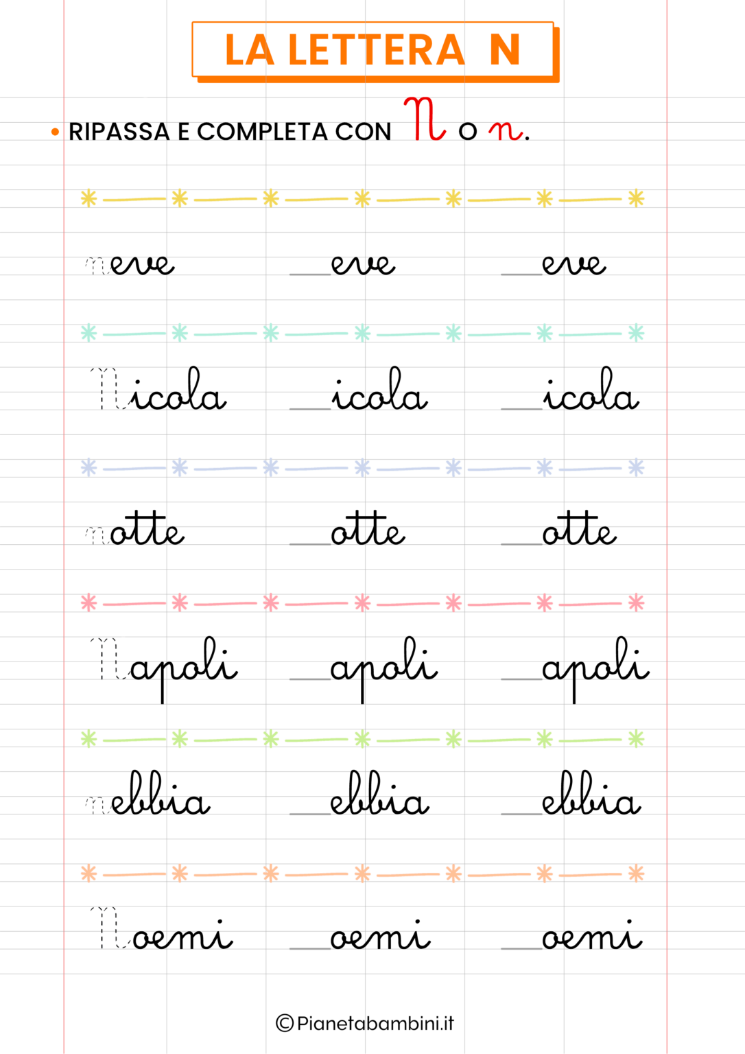 Schede sulla Lettera N per la Classe Prima | PianetaBambini.it