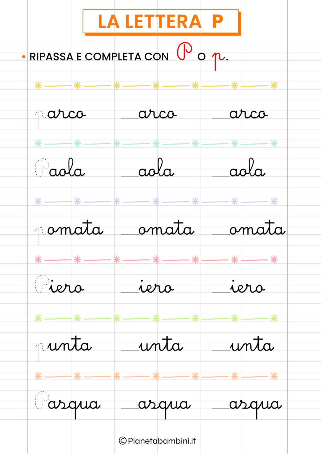 Schede sulla Lettera P per la Classe Prima | PianetaBambini.it