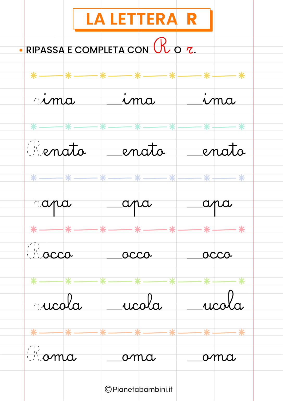 Schede sulla Lettera R per la Classe Prima | PianetaBambini.it