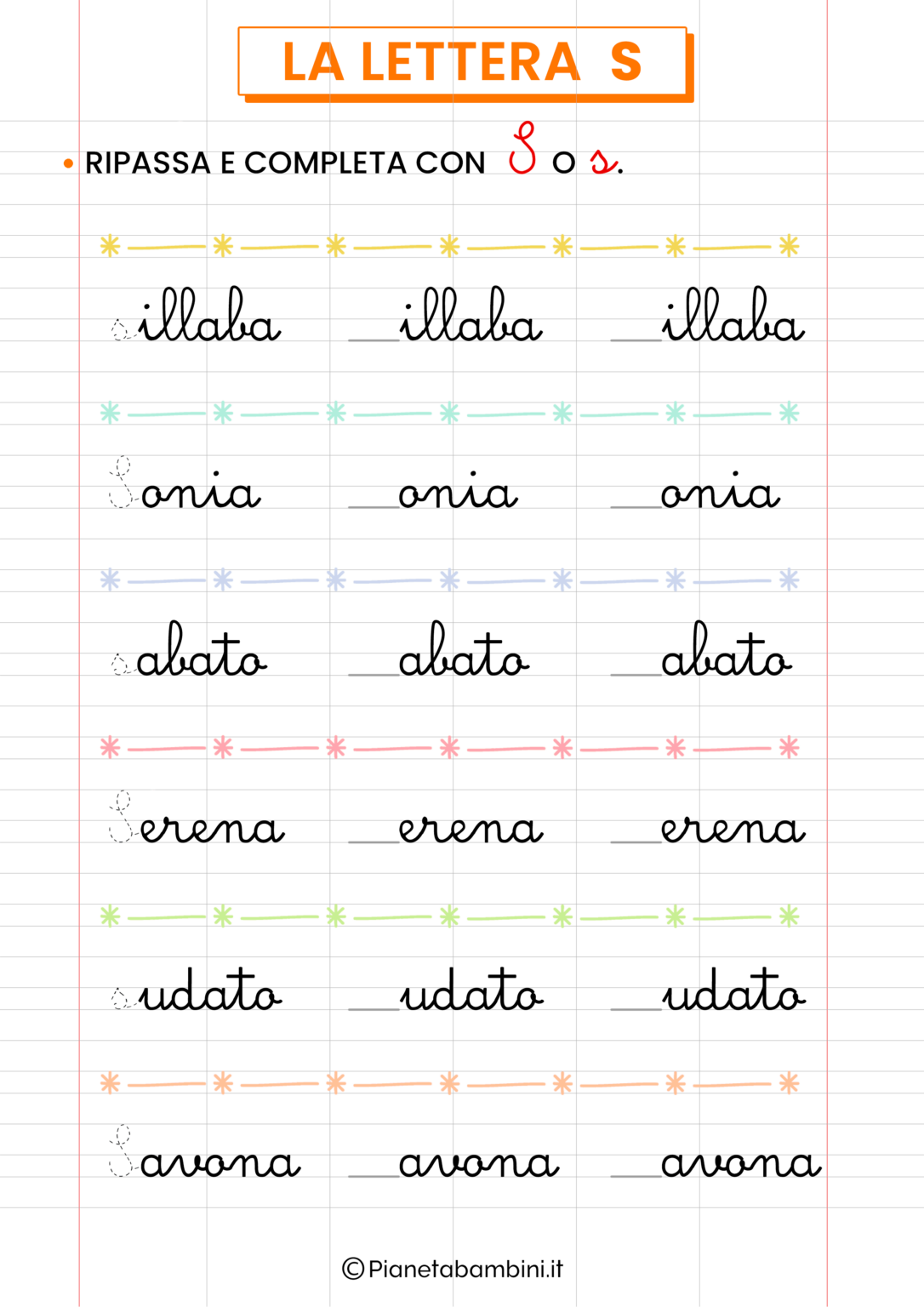 Schede sulla Lettera S per la Classe Prima | PianetaBambini.it