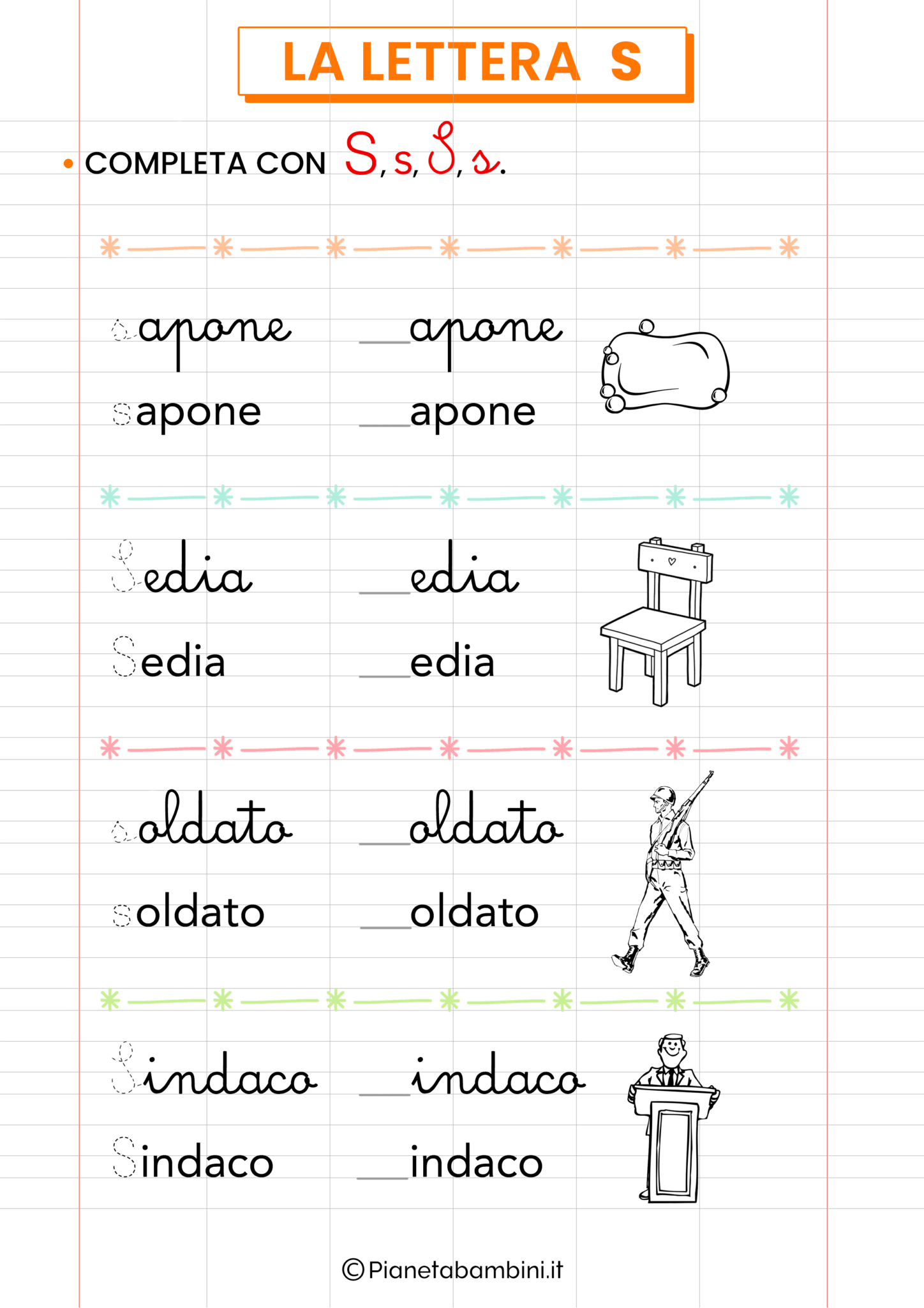 Schede sulla Lettera S per la Classe Prima | PianetaBambini.it