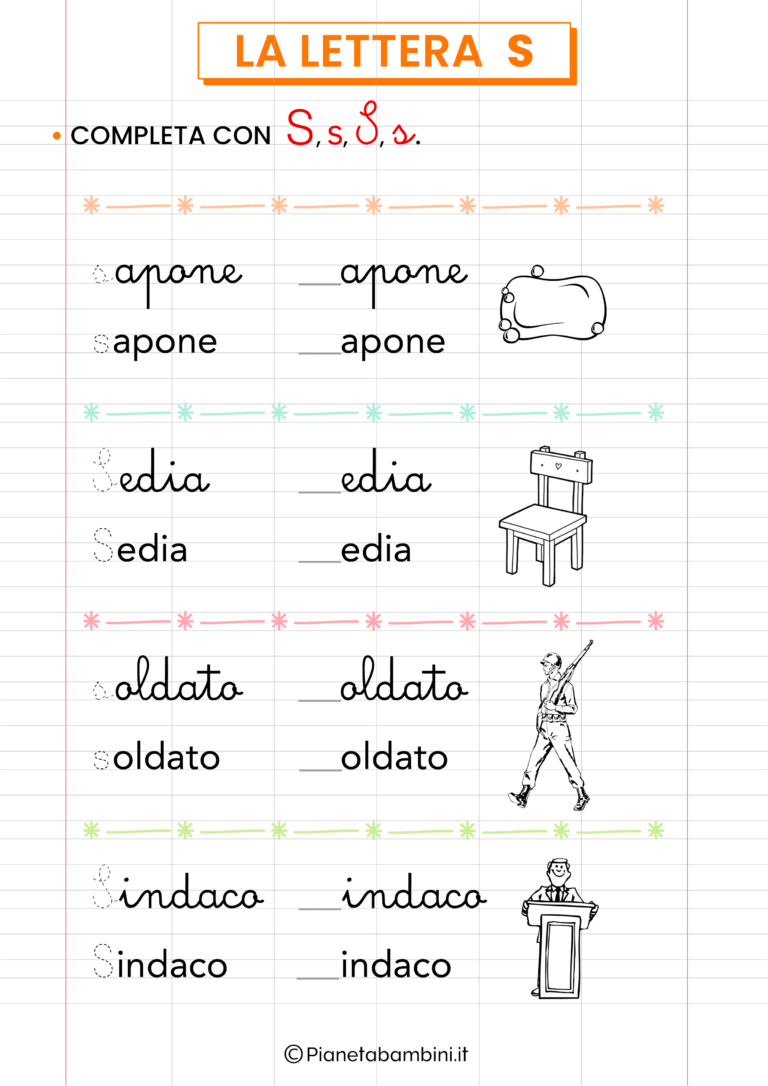 Schede sulla Lettera S per la Classe Prima | PianetaBambini.it