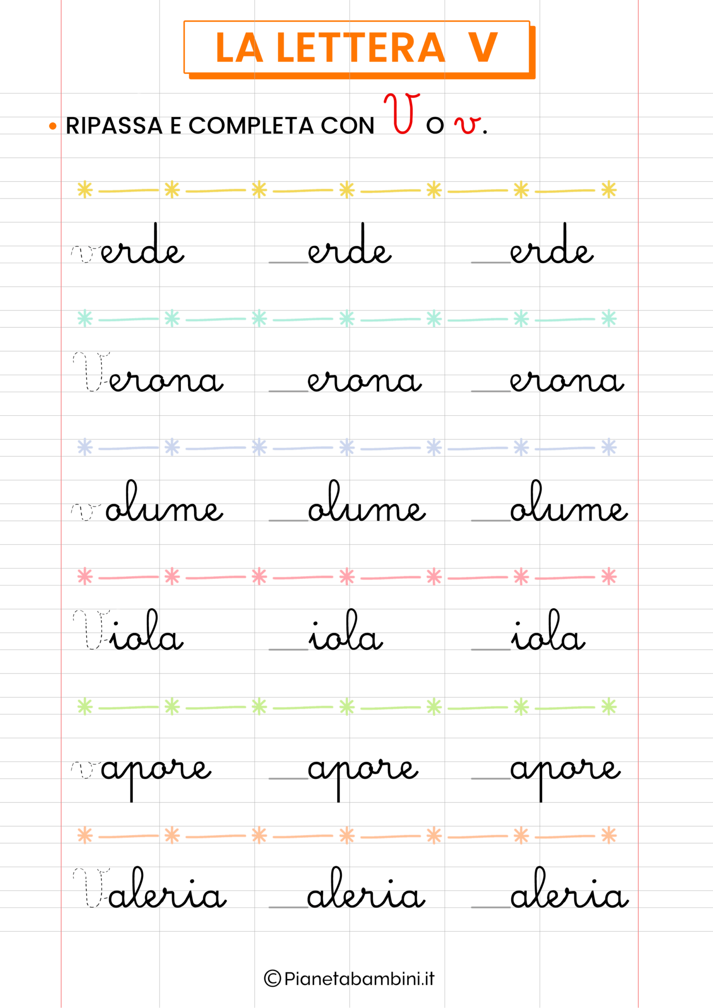 Schede sulla Lettera V per la Classe Prima | PianetaBambini.it