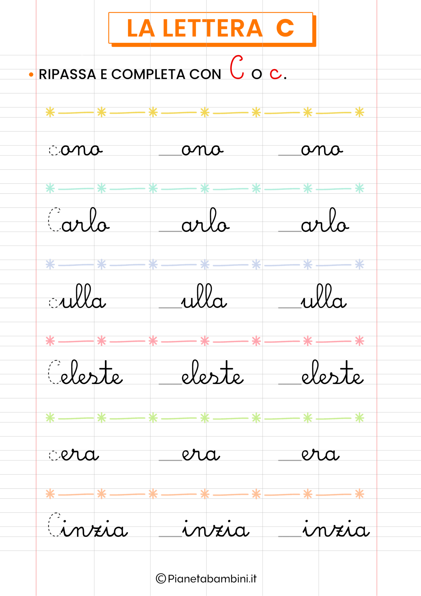 Schede sulla Lettera C per la Classe Prima | PianetaBambini.it