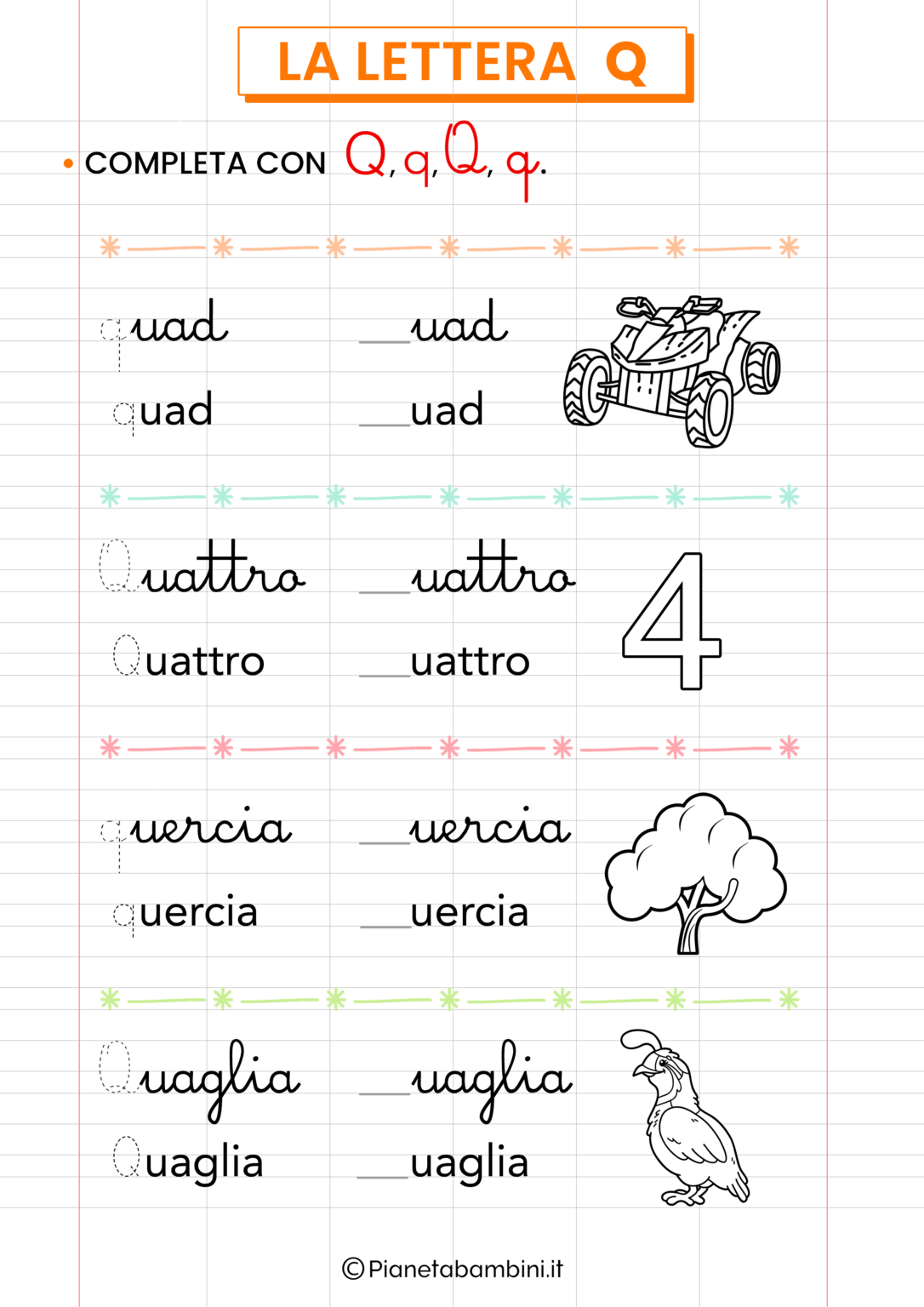 Schede sulla Lettera Q per la Classe Prima | PianetaBambini.it