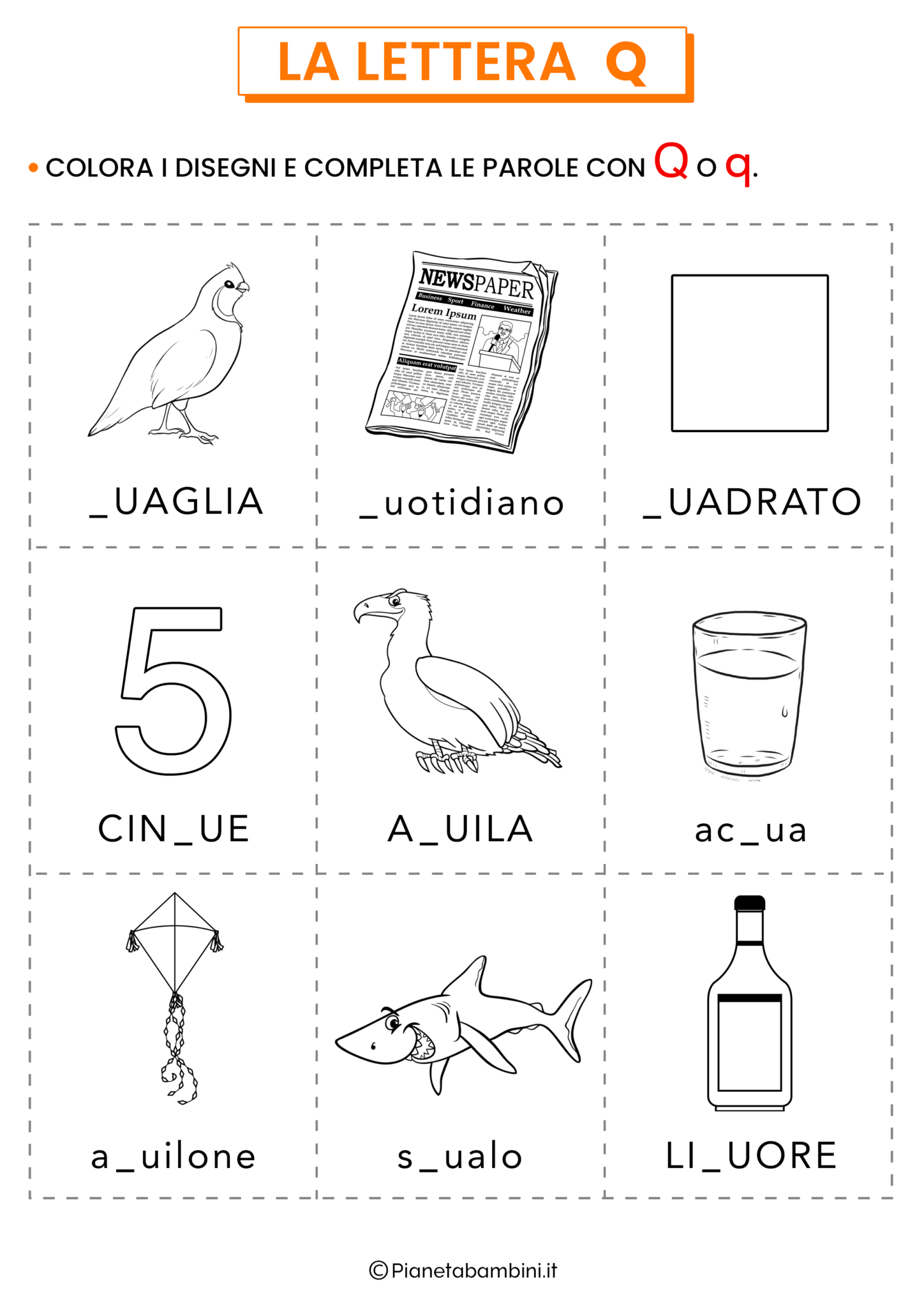 Schede sulla Lettera Q per la Classe Prima | PianetaBambini.it