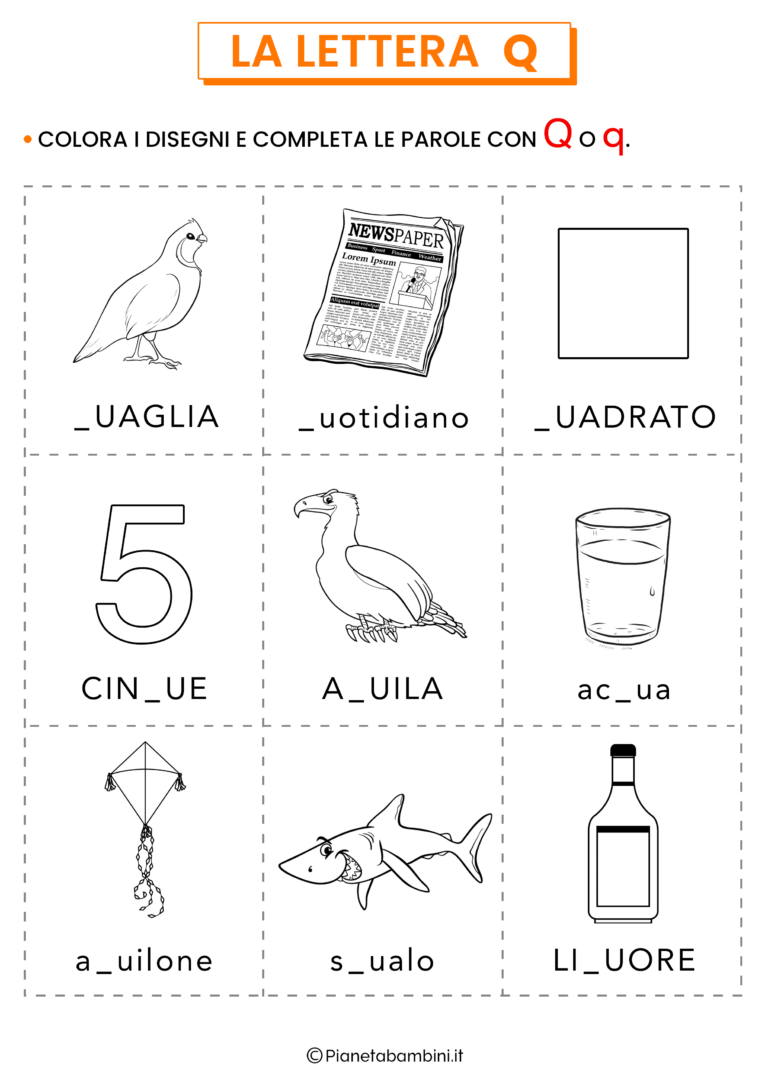 Schede sulla Lettera Q per la Classe Prima | PianetaBambini.it