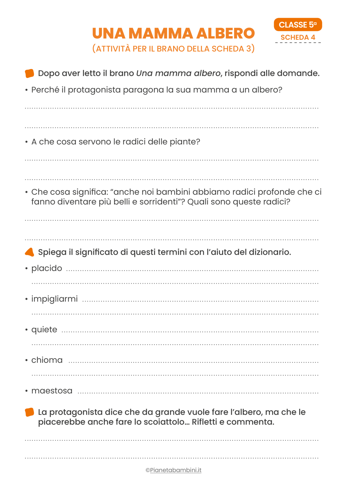 Schede di Accoglienza per la Classe Quinta | PianetaBambini.it