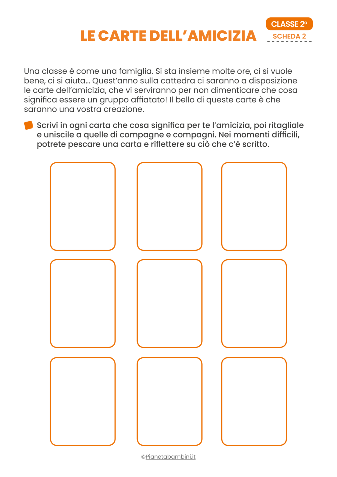 Schede di Accoglienza per la Classe Seconda | PianetaBambini.it