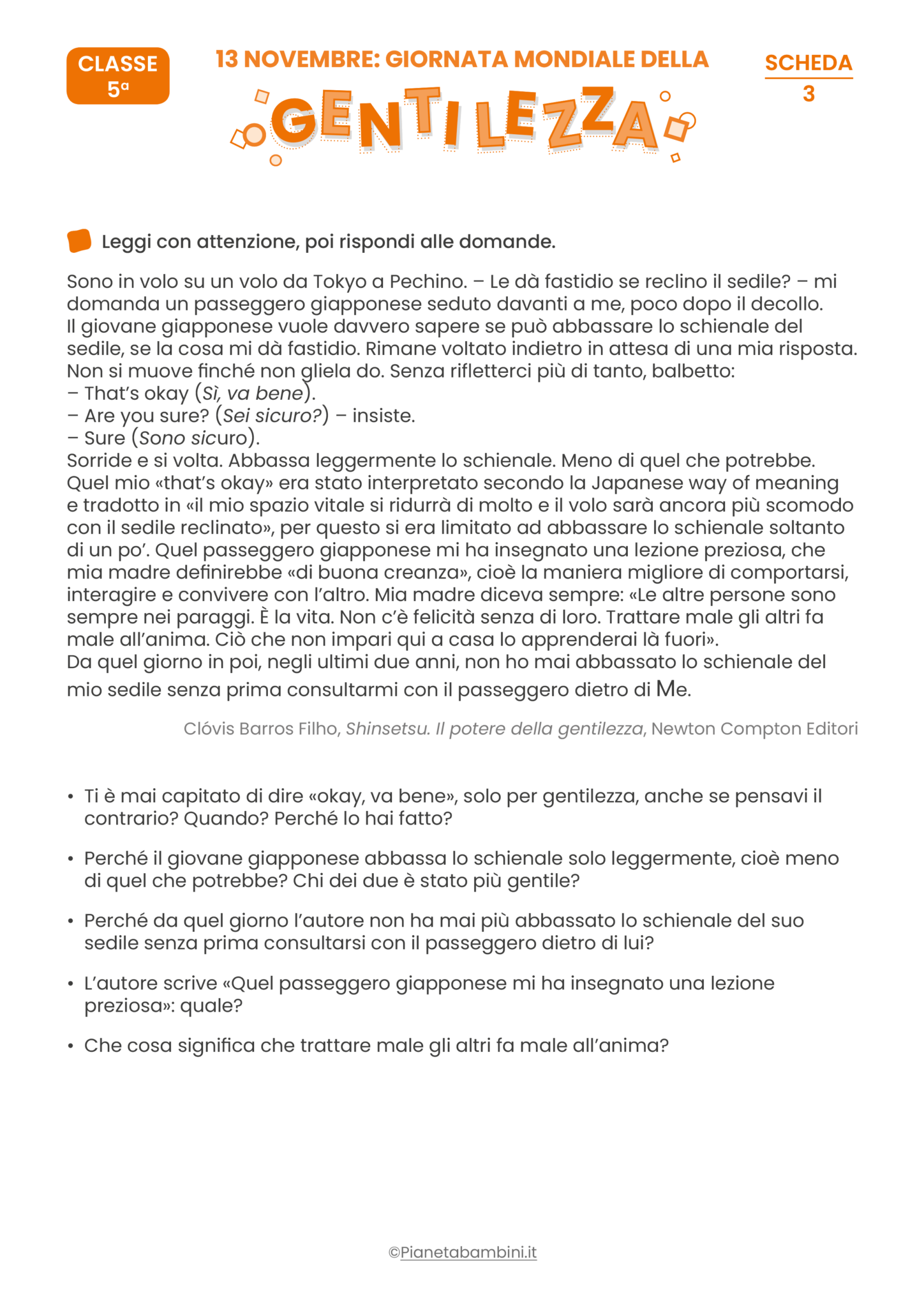 Giornata della Gentilezza: Schede Didattiche per la Scuola Primaria ...