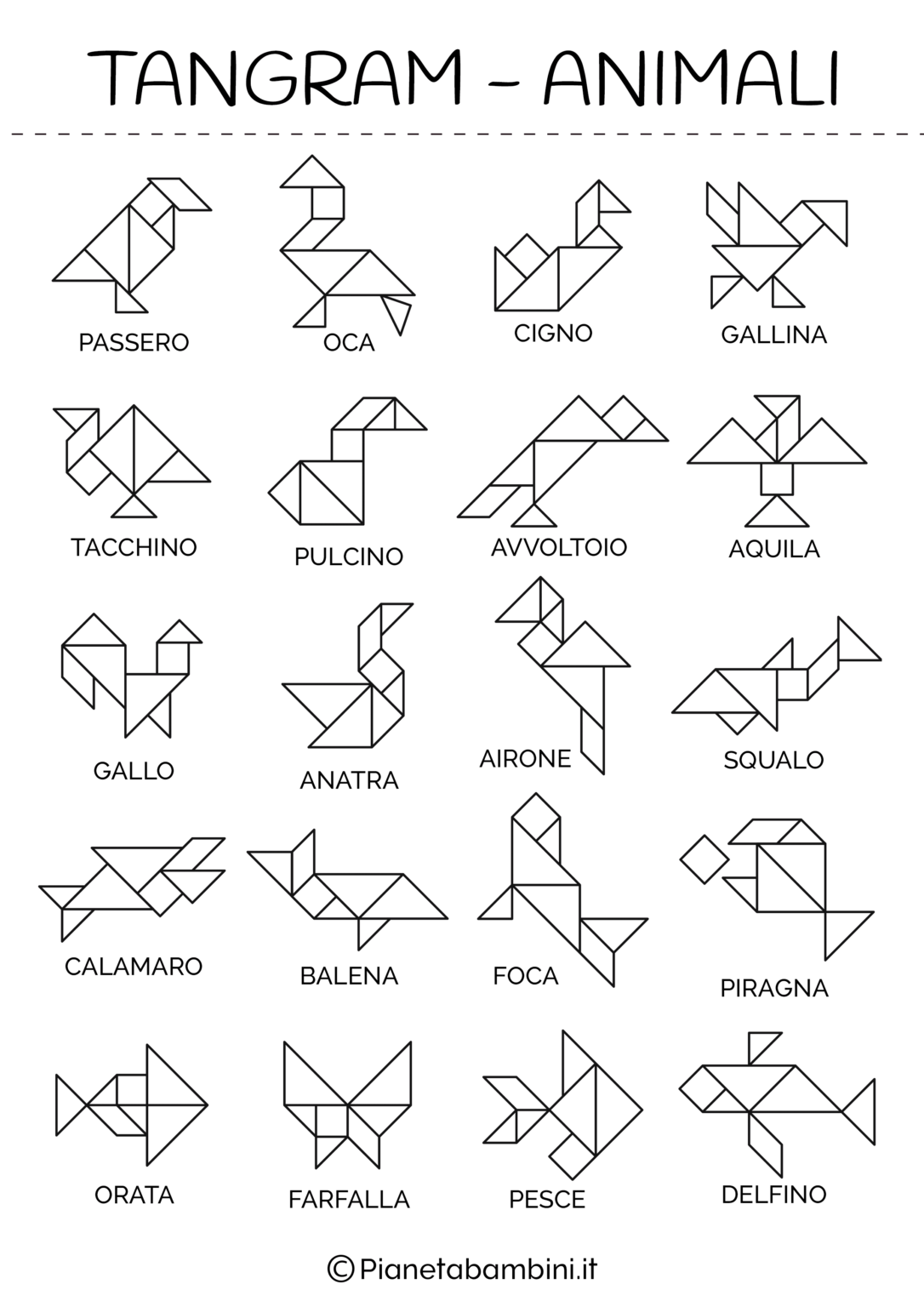 Tangram: 40 Figure di Animali da Stampare | PianetaBambini.it