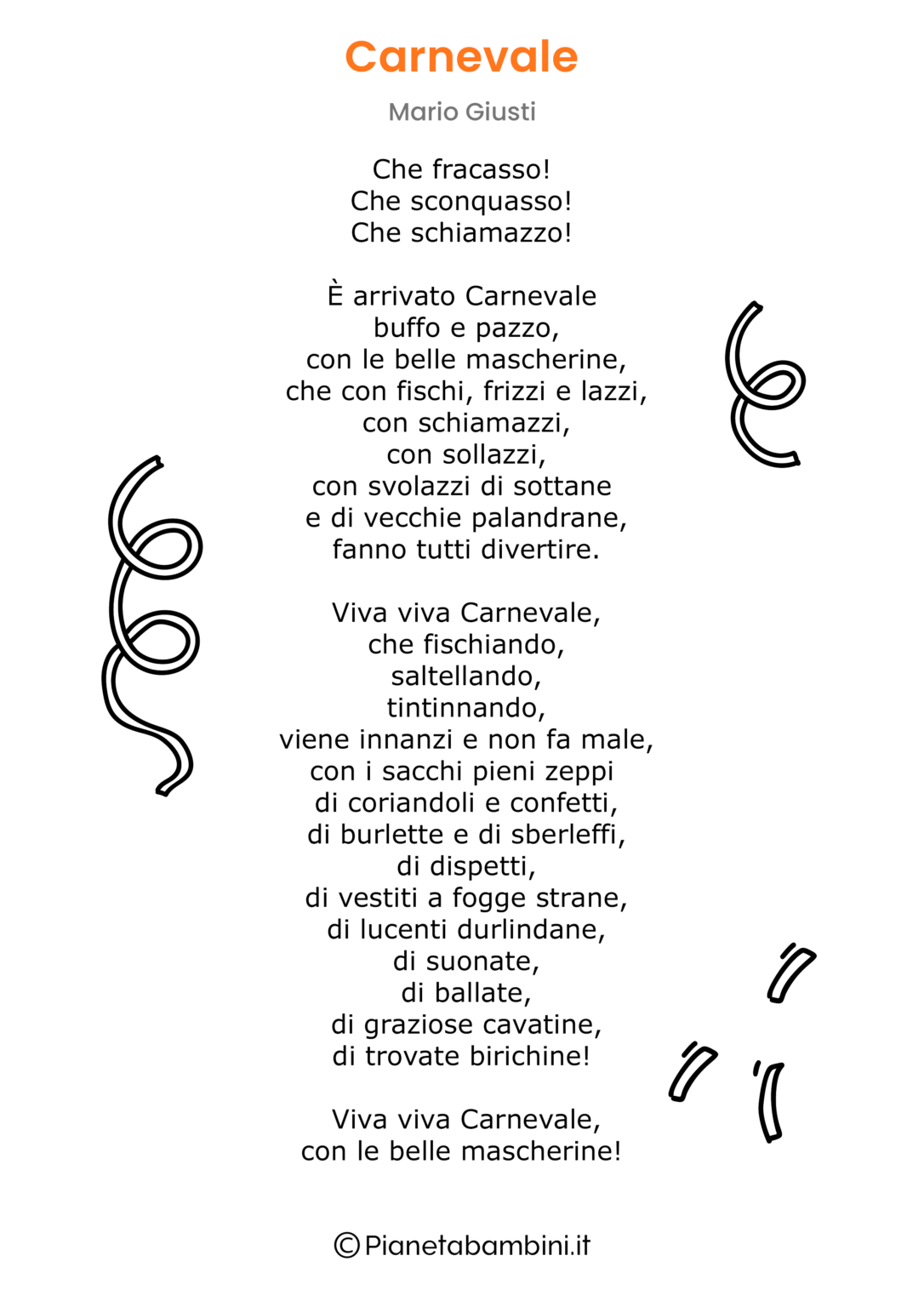 30 Filastrocche di Carnevale Brevi e in Rima | PianetaBambini.it