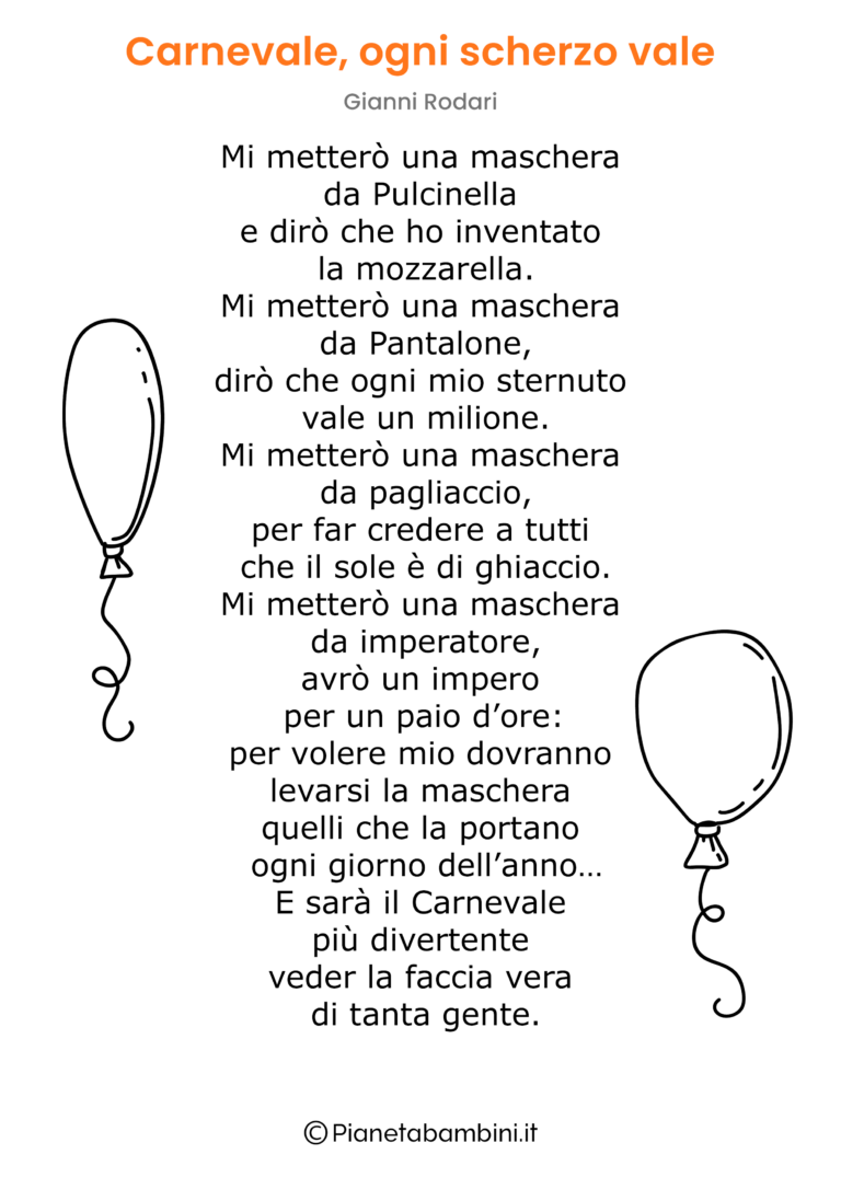 30 Filastrocche di Carnevale Brevi e in Rima | PianetaBambini.it