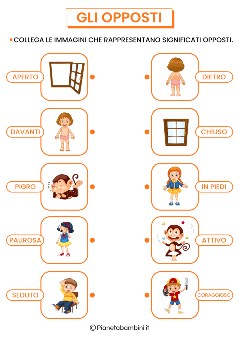 Collega gli Opposti: Schede Didattiche per Bambini | PianetaBambini.it