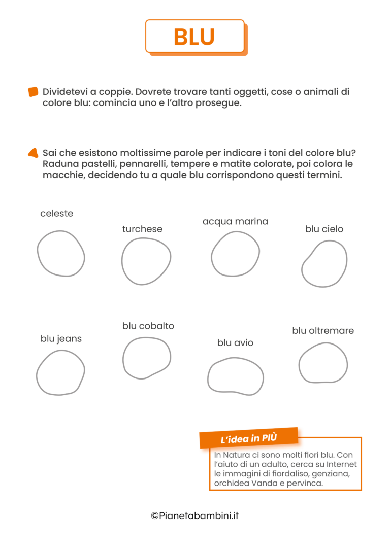 Schede Didattiche sul Colore Blu | PianetaBambini.it