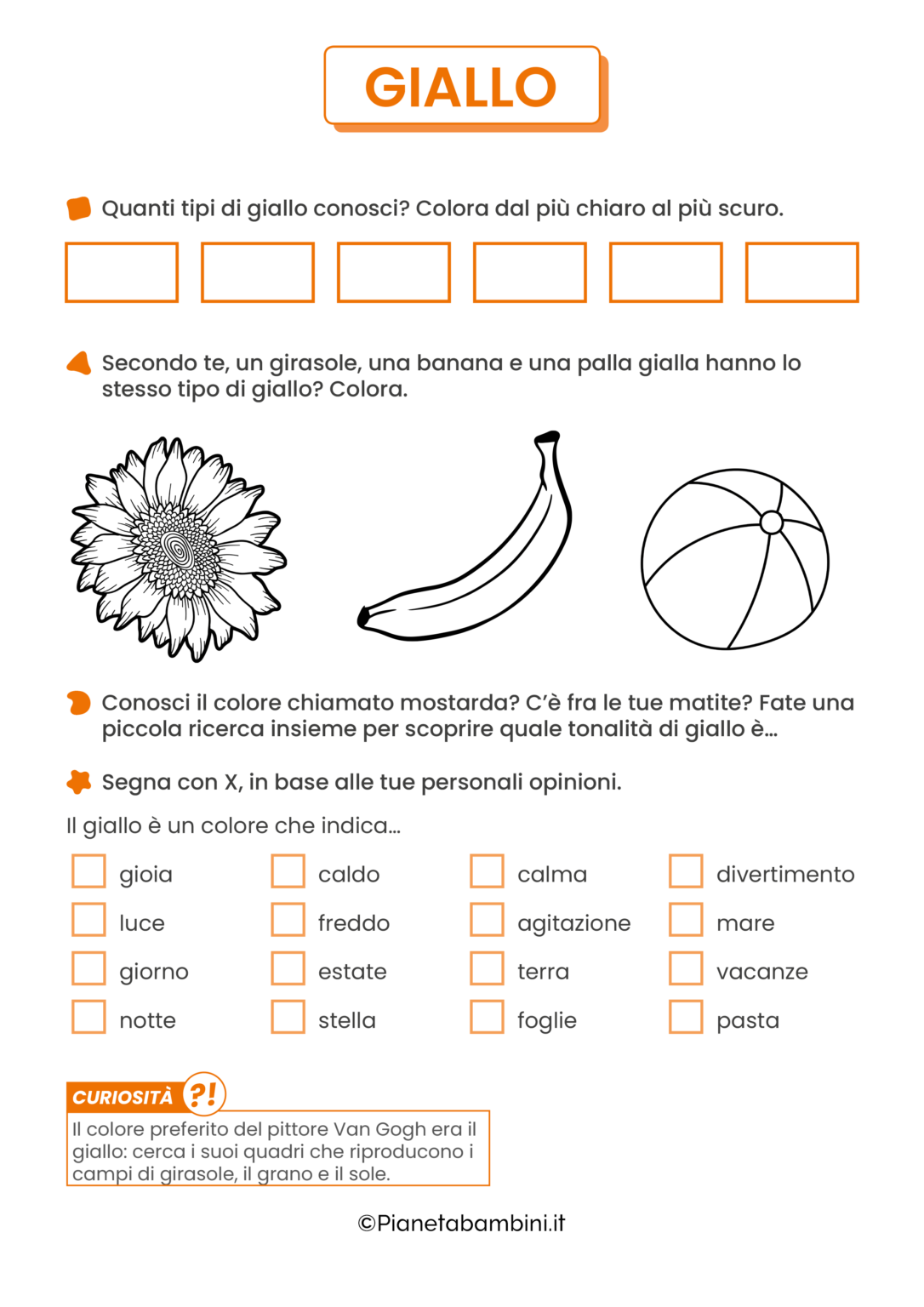 Schede Didattiche sul Colore Giallo | PianetaBambini.it