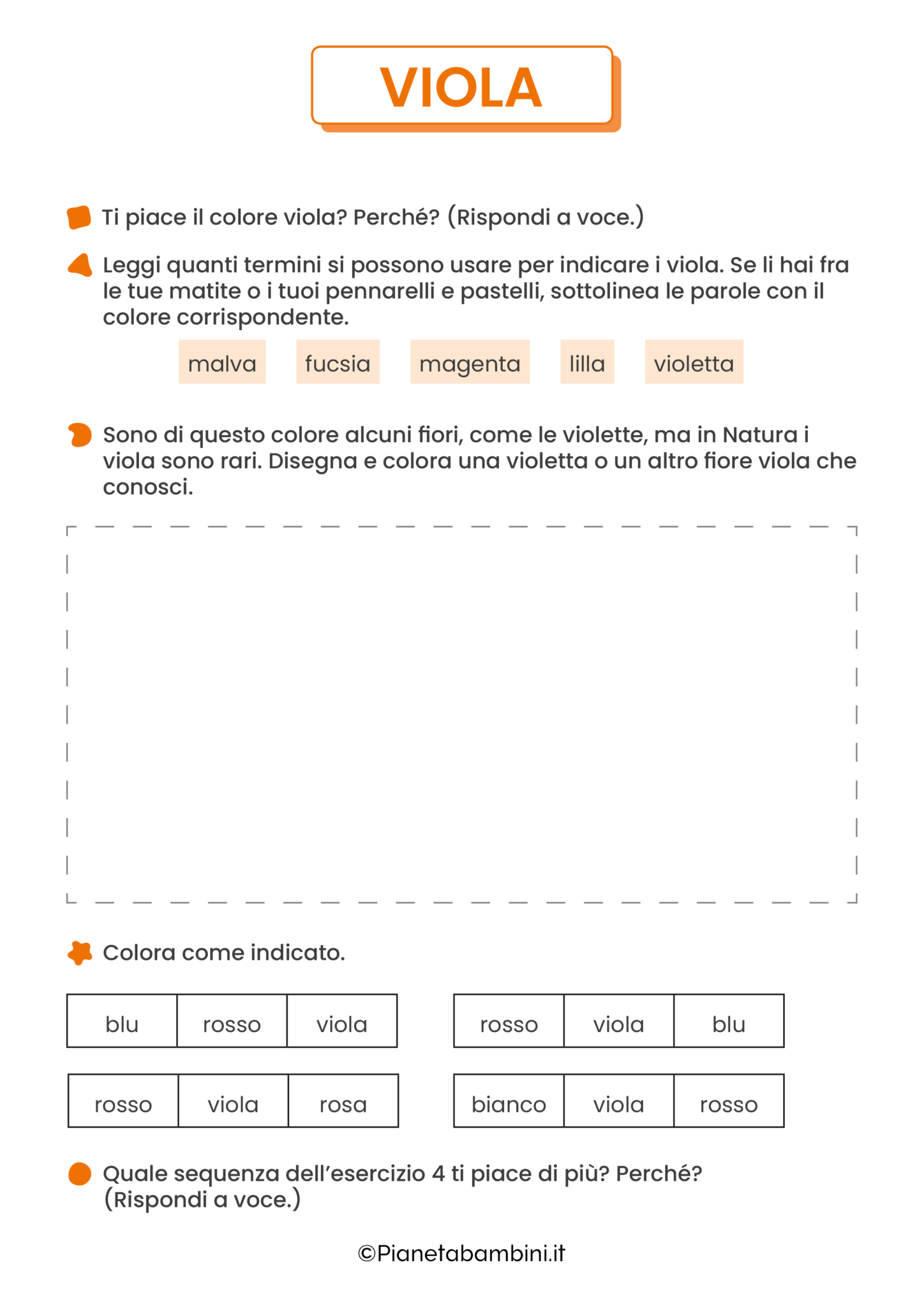 Schede Didattiche sul Colore Viola | PianetaBambini.it