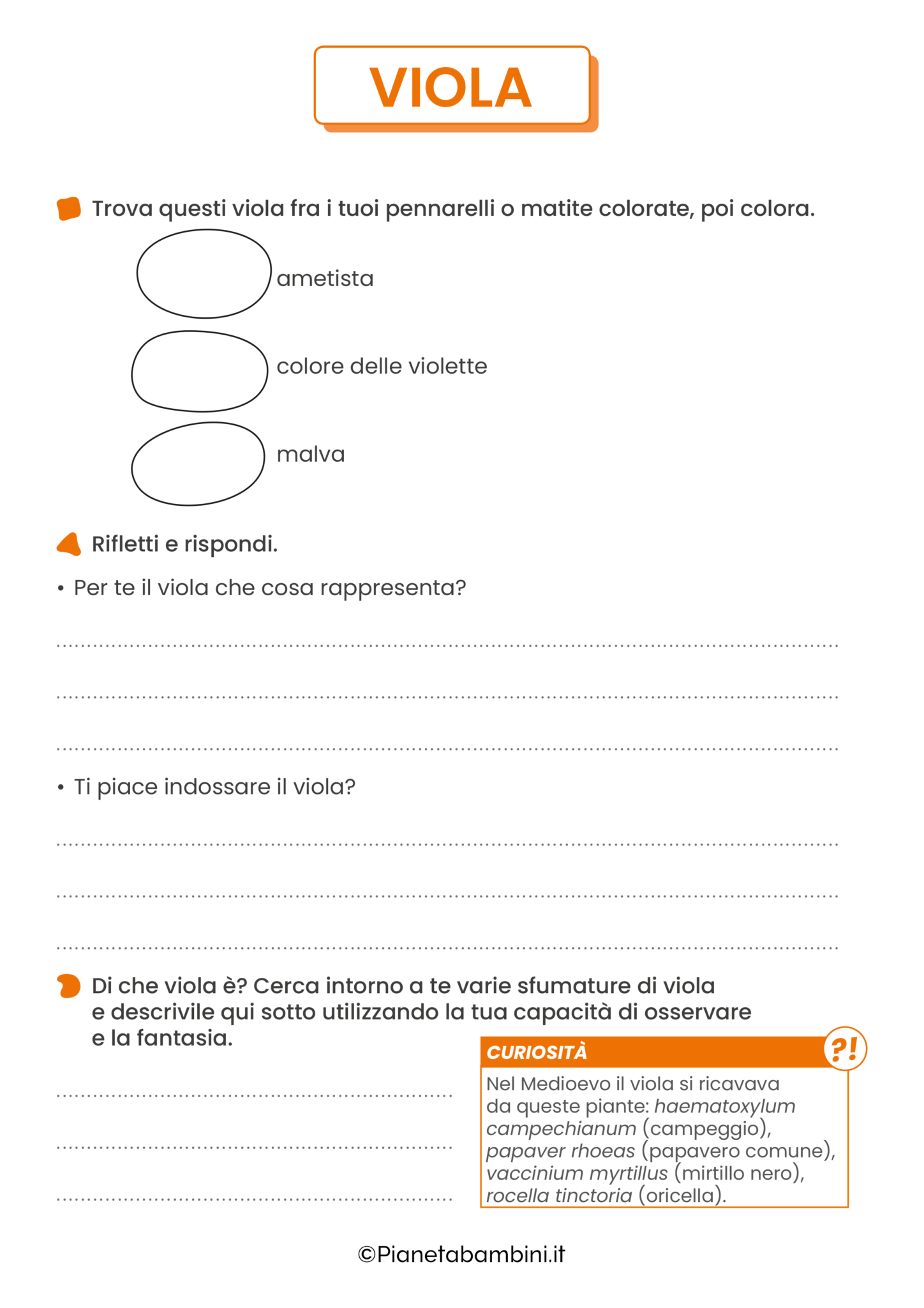 Schede Didattiche sul Colore Viola | PianetaBambini.it