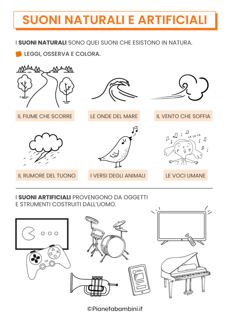 Suoni Naturali e Artificiali: Schede Didattiche per Bambini ...