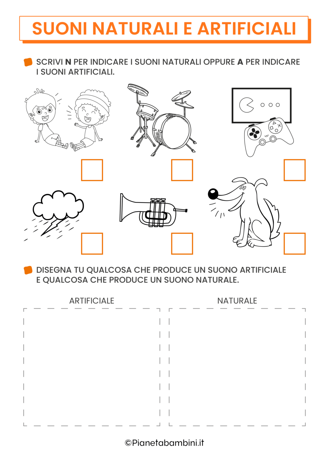 Suoni Naturali e Artificiali: Schede Didattiche per Bambini ...