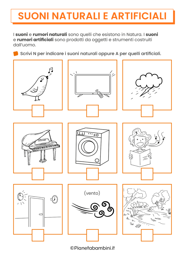 Suoni Naturali e Artificiali: Schede Didattiche per Bambini ...
